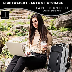 Taylor Knight Travel Laptop Backpack with USB Charging, Perfect for Business, School, College & Travel. Notebook Bag is suitable for Men and women, Great Gift for Laptop up to 15.6" (Grey)