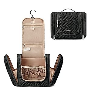BAGSMART Toiletry Bag for Men, Travel Cosmetic Makeup Bag with Hanging Hook, Water-resistant Dopp kit Shaving Bag for Full Sized Container, Toiletries, Shampoo, Black-Medium