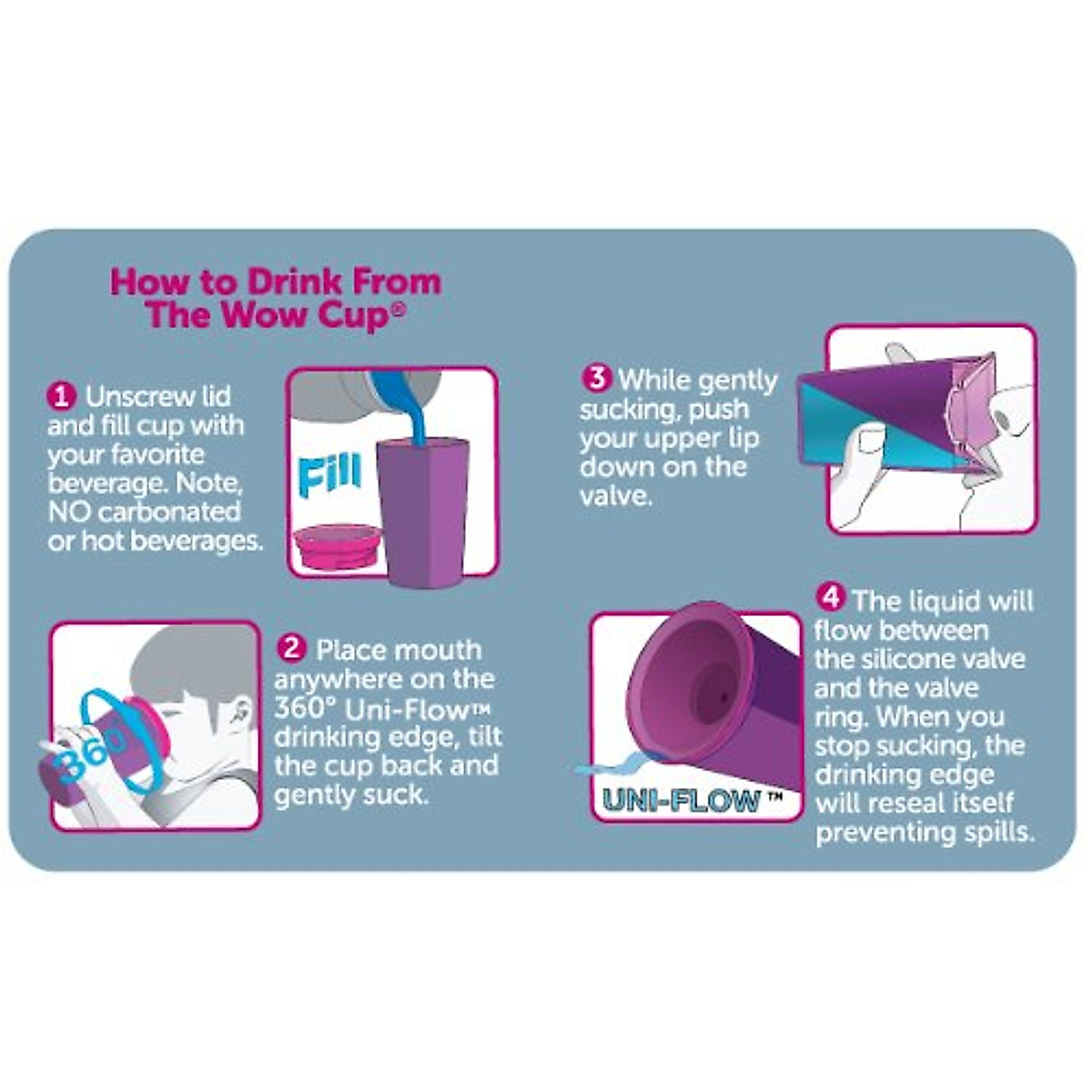 Wow Cup for Kids Original 360 Sippy Cup, Purple with Pnk Lid, 9 oz