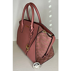Michael Kors Avril Large Top-Zip Satchel bundled with Large Continental Wristlet Purse Hook (Rose)