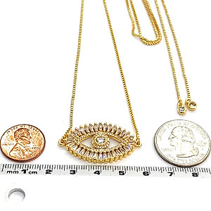 LESLIE BOULES Gold Evil Eye Lariat Necklace for Women 18K Gold Plated Sliding Adjustable Chain Choker Jewelry