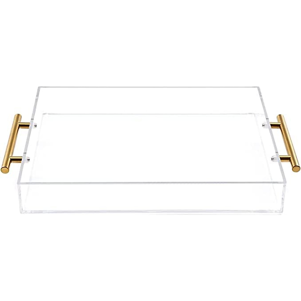 12"x16" Clear Acrylic Serving Tray with Golden Handles, Sturdy Huge Capacity Acrylic Tray for Coffee, Juice, Kitchen and Desk Organizer, Storage Tray (12"x16")