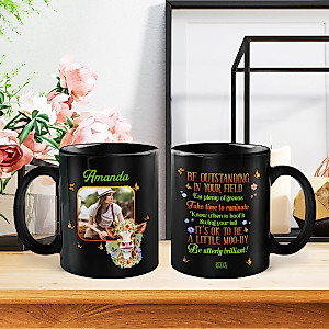 Black Ceramic Coffee Mug Photo Mugs Personalized Picture Butterfly Custom Name Birthday Gifts For Cow Lovers Women Mothers Day Novelty Tea Cup Table Desk Accessories 11 And 15 Oz
