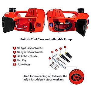 FEANISIFEI Electric Car Jack Kit 5 Ton 12V Electric Car Jack with Built-in Inflatable Pump Electric Jack for Car SUV Car Emergency Repair Kit