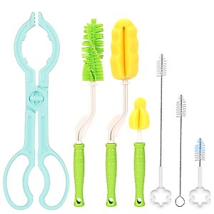 Xpovouetpa 7 Pcs Baby Bottle Brush Cleaner Set,Slicone Bottle Brush Sponge Bottle Scrubber Straw Cleaning Brush for Baby Bottles, Water Bottles, Straws, Tumblers, Wine Decanters,Flask and More(Green)