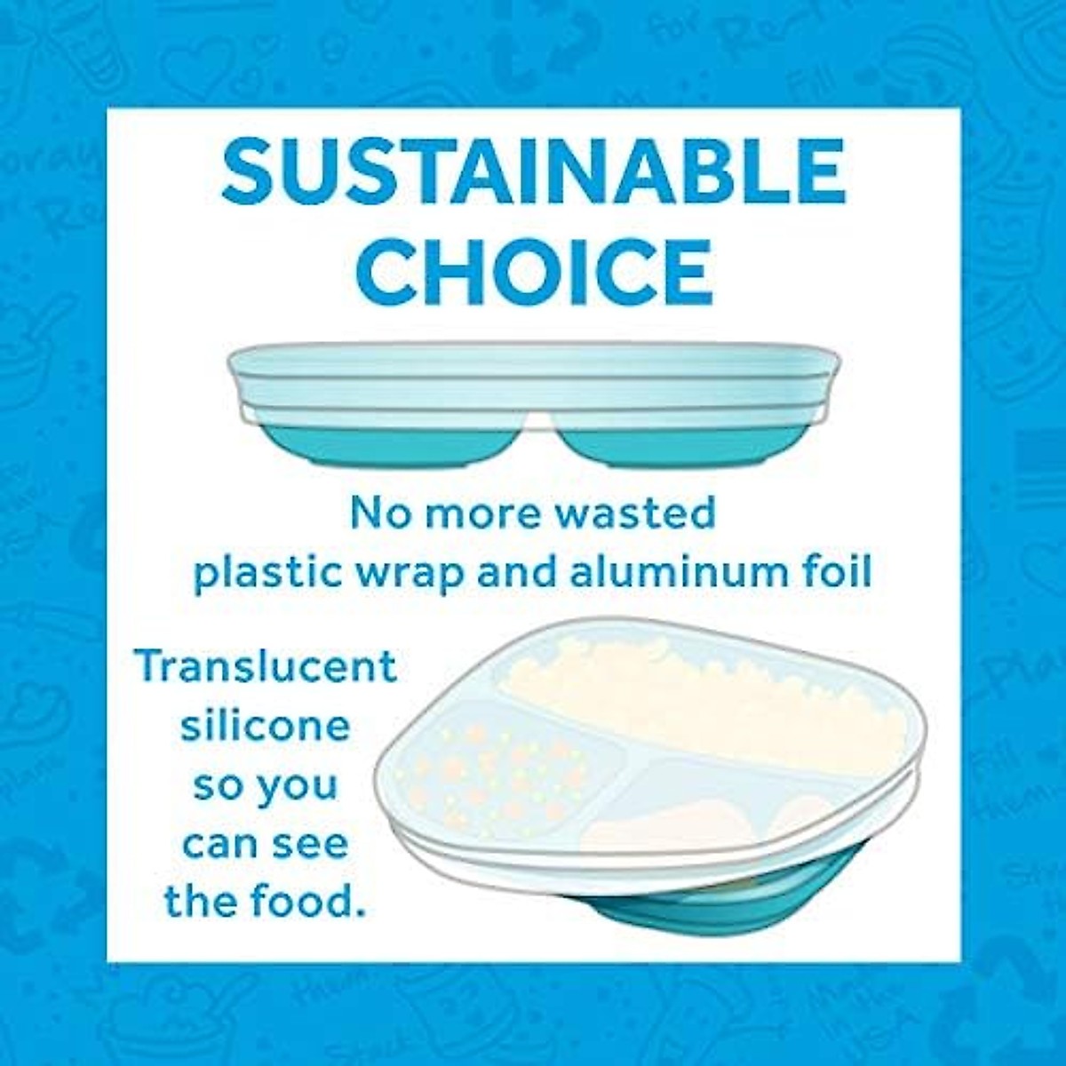 Re-Play Made in USA 5 Piece Toddler Feeding Set includes 2 Divided Plates, Silicone Storage Lid, Utensils - Made from Recycled Milk Jugs - Aqua