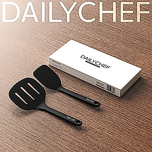 Dailychef Large Silicone XL Turner Set Black - Slotted Turner Wide Spatula Pancake Flipper