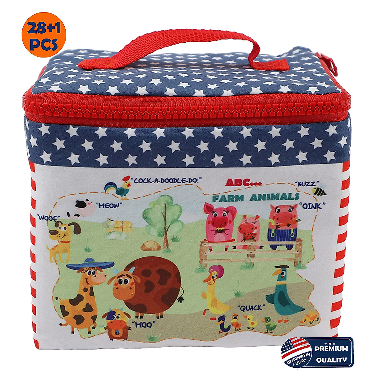 Alphabet Baby Toy Gift, Soft Cloth Alphabet Cards 28PCS, ABC Learning Flash Cards with Bag, Early Educational Learning Toys for Babies Infants Toddlers 1-2 2-4 Years Boys Girls, & Animal Guide Book