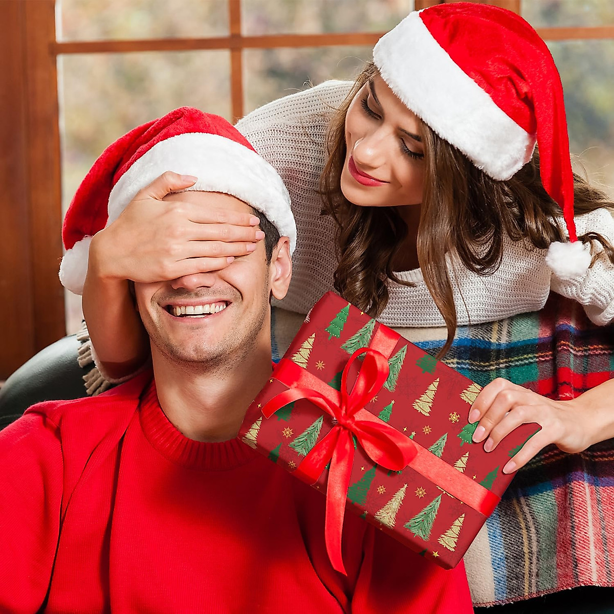 Horaldaily 19.7 x 27.5 Inch Christmas Wrapping Paper(12 Sheets: 42.5 sq. ft. ttl.), Red Christmas Trees Ball Ornaments Snowman Snow Disposable Wrapping Paper for Party DIY Crafts Gift Decor