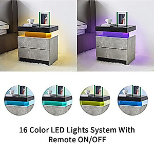Generic Nightstand LED Bedside Table LED Cabinet LED Lights Modern End Side Table with 2 Drawers for Bedroom (Grey), 13D x 19W x 20H in (JCF02)