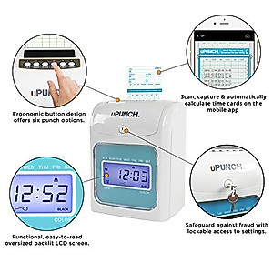 uPunch Time Clock with Free Punch to Pay Mobile App to Scan & Manage Timecards for Payroll (FN1000)