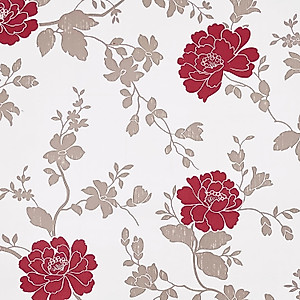 Yifely Red Peony Peel & Stick Shelf Liner Removable Furniture Protective Paper for Covering Media Storage TV Stand Closet 17.7 Inch by 13 Feet