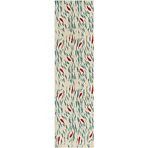 Unique Loom Positano Collection Coastal Modern Bright Colors Fish Beige Runner Rug (3' x 10')