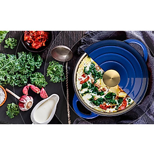 Enameled Cast Iron Dutch Oven - 5qt Dutch Oven Pot with Lid and Steel Knob - Cast Iron Cookware with Loop Handles for Gas, Electric & Ceramic Stoves - Blue Enamel Dutch Oven for Cooking & Baking