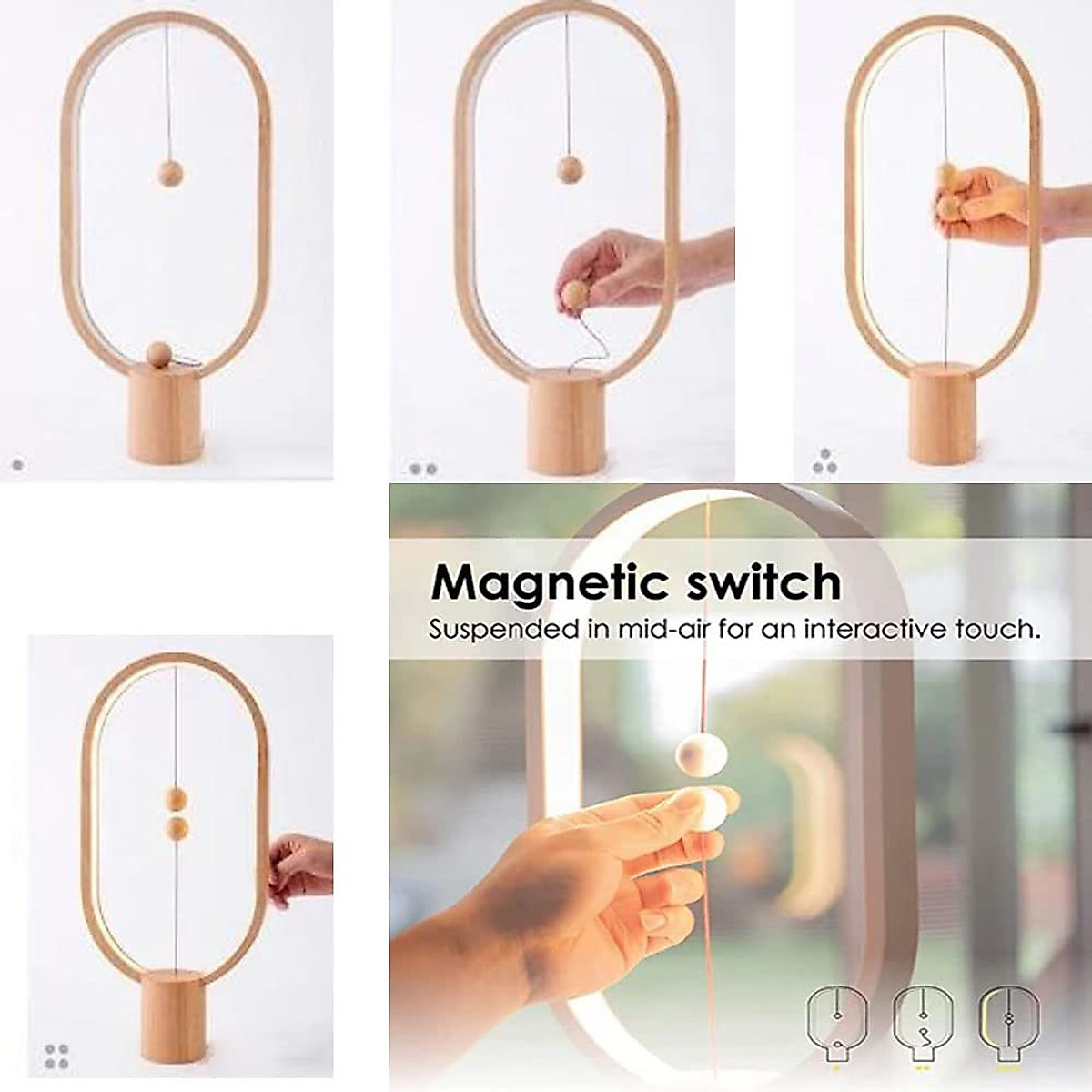 Xhope4u Table Lamp for Bedroom - Balance Lamp,Bedside Lamp with Touch Dimmer,Christmas Gifts,Nightstand Lamp,3 Level Brightness Rechargered Night Light for Home,Office,College Dorm (Wood Color)