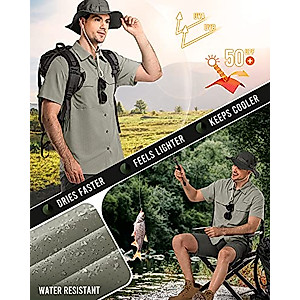 33,000ft Men's UPF 50+ UV Short Sleeve Hiking Fishing Shirt Quick Dry Cooling PFG Sun Protection Shirt for Travel Safari Gray Green