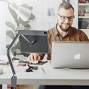 KU XIU Magnetic iPad Pro 12.9 Stand, Foldable Arm Tablet Holder for Working and Drawing, Multi-Node Adjustable Premium Portable iPad Mount Only for iPad Pro 12.9 3rd/4th/5th/6th Generation-Gray