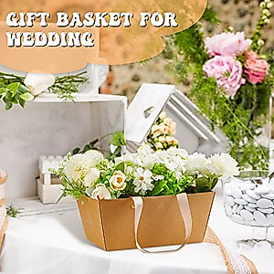 30 Pieces Basket for Gifts Empty DIY Bulk Gift Basket Kit with Handles Kraft Cardboard Trays with 30 Bags and 30 Bow Market Tray for Wedding Party Gift Wrapping (Brown,9.8 x 6.5 x 4.3 In)
