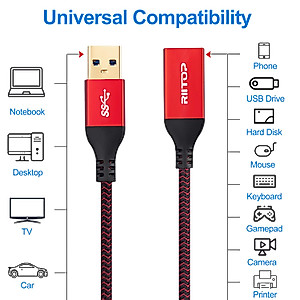 RIITOP USB 3.0 Extension Cable Short 1FT (2-Pack), USB 3.0 Type A Male to Female Extender 5Gbps Nylon Braided Cord Compatible with USB Disk, Keyboard, webcame, Printer