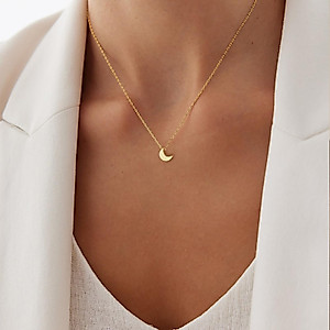 Tasiso Dainty Moon Pendant Necklace for Women 14K Gold Crescent Moon Long Necklace Delicate Bohemian Charm Necklace Minimalist Jewelry Gifts