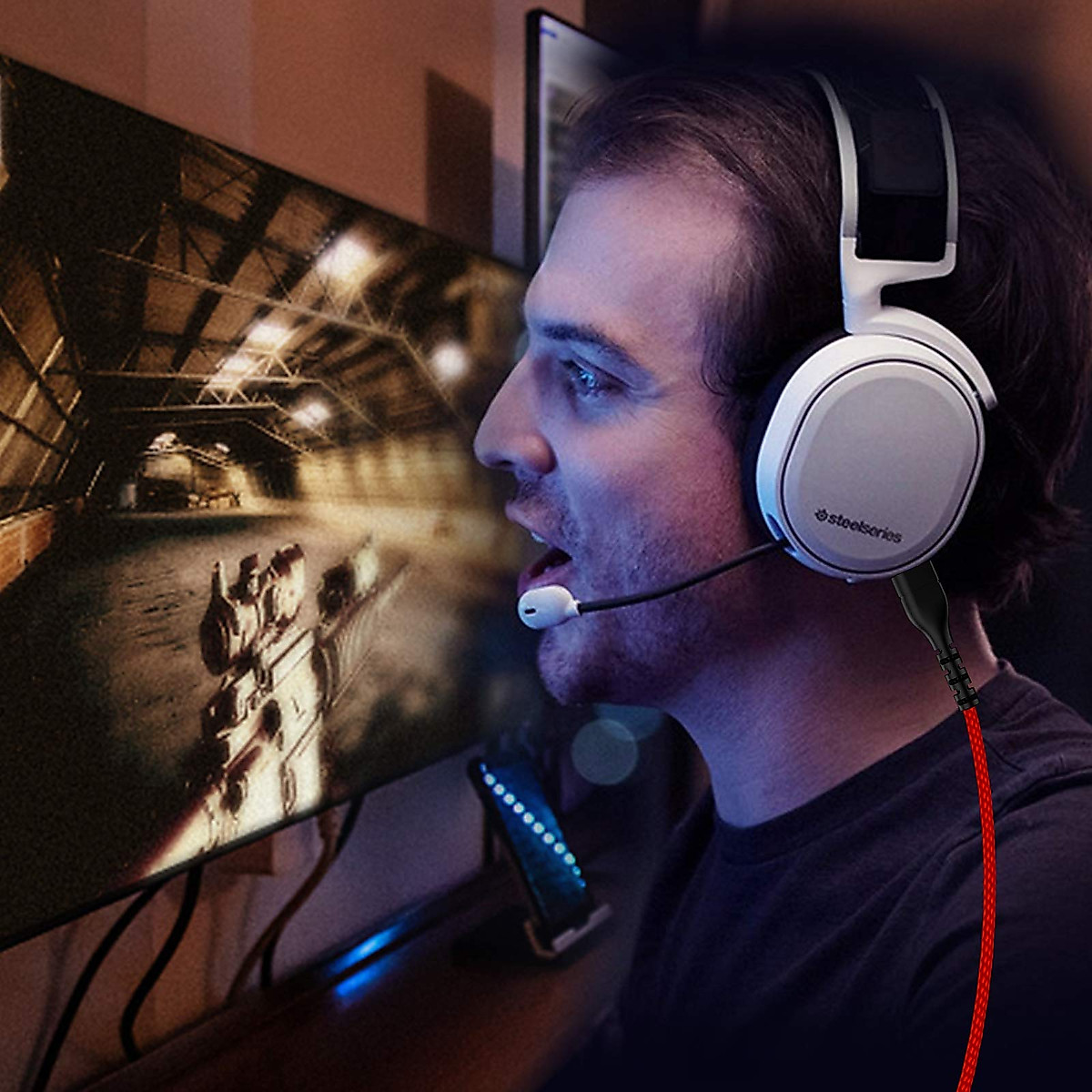 Tonmom Replacement for Arctis Headset Cord, Audio Cable for SteelSeries Arctis 7, Arctis 5, Arctis 3, Arctis Pro Wireless, Arctis Pro Gaming Headsets Cable, 6.5 Feet/2.0 M Nylon Braided Wire-Red