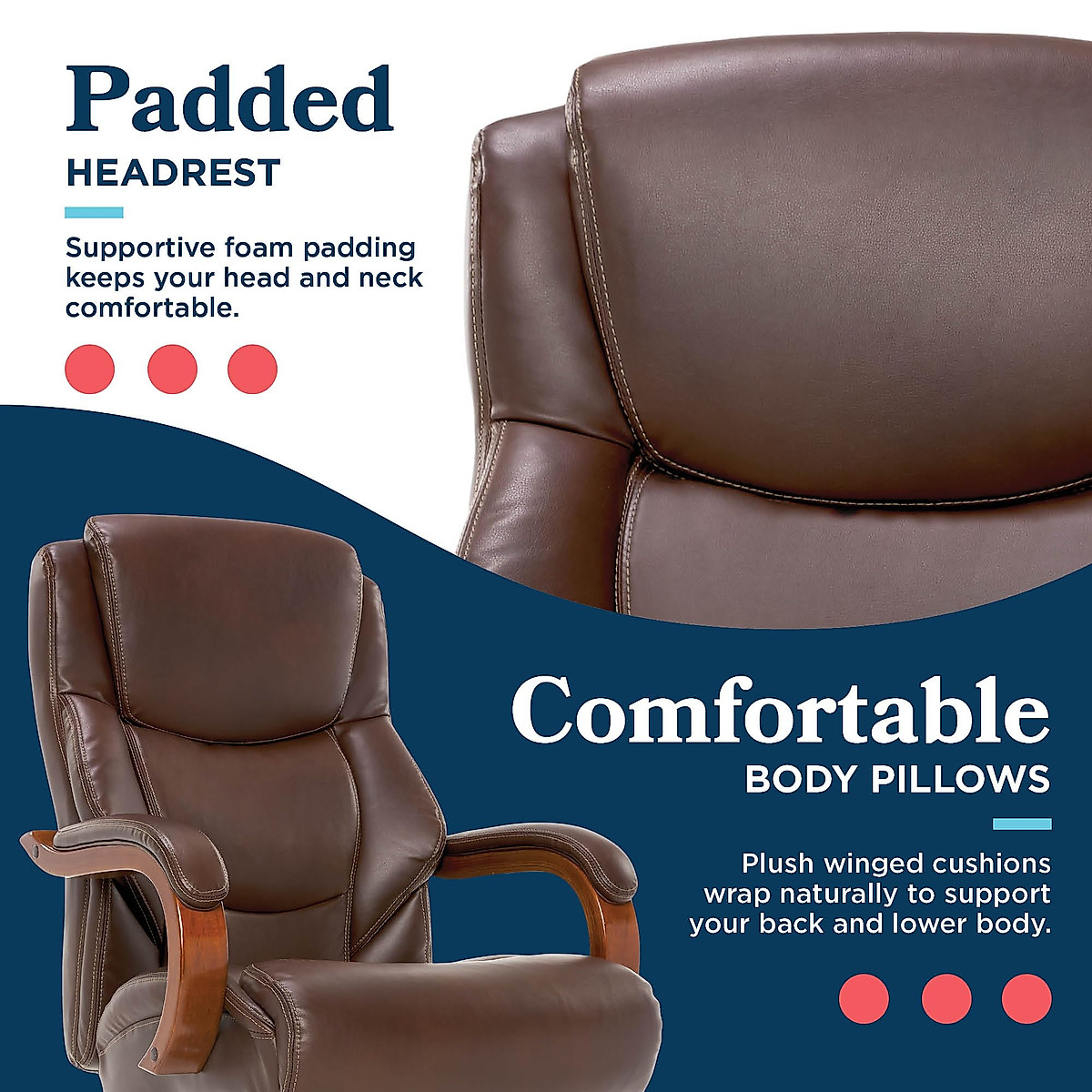 La-Z-Boy Delano Big & Tall Executive Office Chair | High Back Ergonomic Lumbar Support, Bonded Leather, Brown | 45833 model