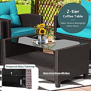 Tangkula 8-Piece Patio Furniture Set, Rattan Wicker Chair Set with 2 Loveseat, 4 Single Sofas, 2 Coffee Table with Tempered Glass Top, Outdoor Furniture Sets for Backyard, Porch, Garden and Poolside