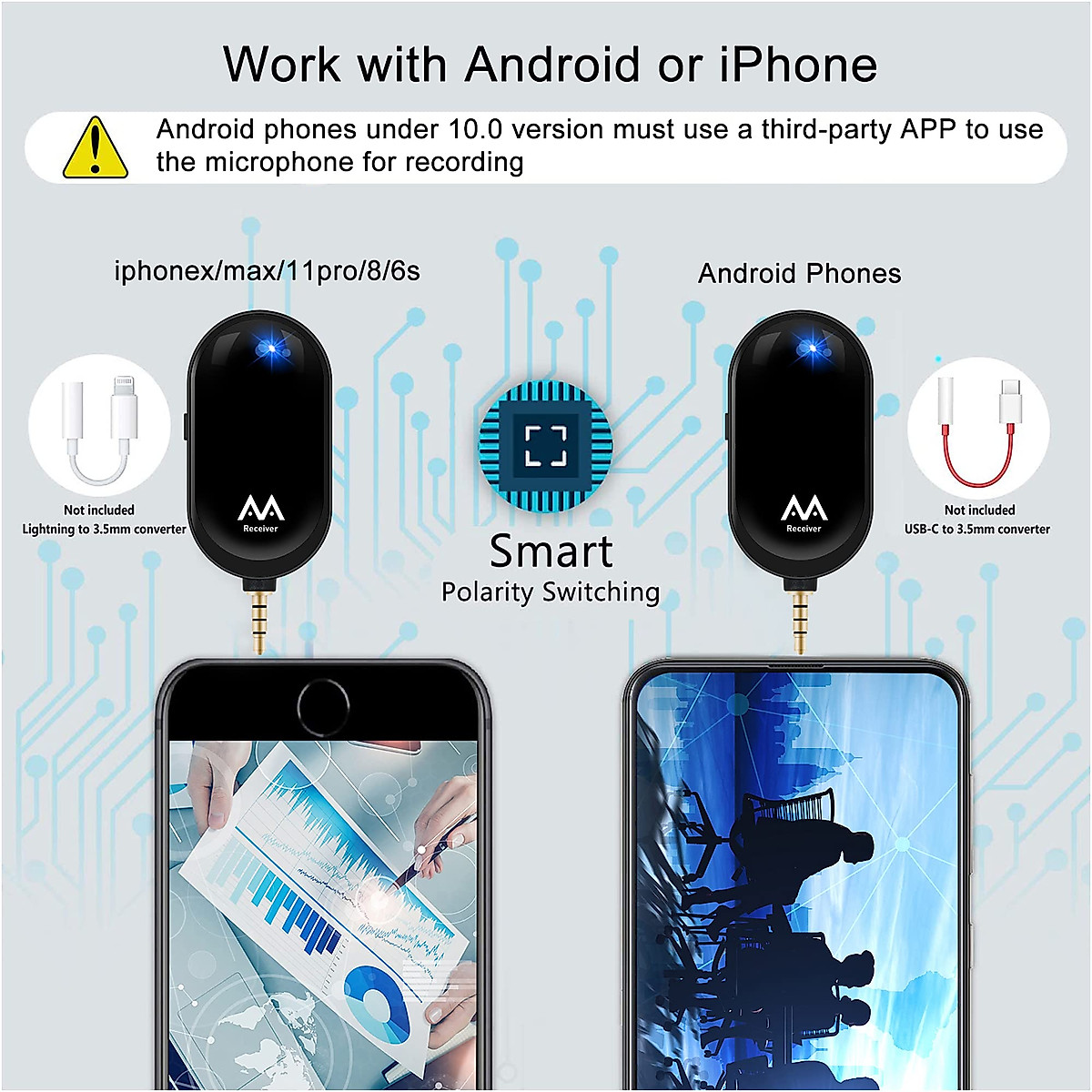 Wireless Lavalier Microphone System Wireless Lapel Mic Micro Rechargeable Recording with Monitor Jack for iPhone iPad Smartphone Camera Laptop YouTube Interview Vlog Video