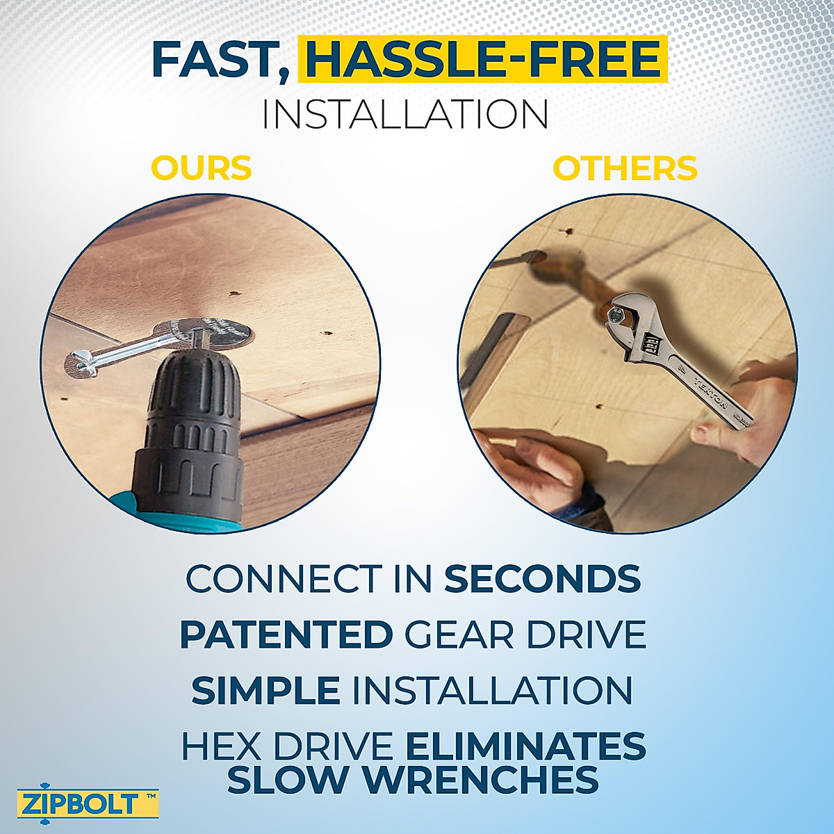 Zipbolt 10.800 Countertop Miter Connector — 5 Piece Joint Fastener Drawbolt Pack with 5mm Hex Bit for Joining Countertops, Butcher Blocks, Furniture, and More - Single-Handed Tightening