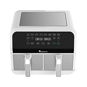 MasterPRO - Dual Air Fryer - 8.4 Quart Capacity with Two Frying Baskets - Two Non Stick Crisper Racks - Holds up to 7.5 Pounds of Food - 1700 Watts - 8 Pre-Programmed Settings