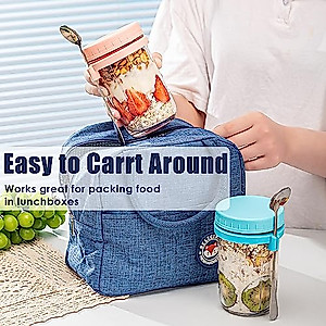 wookgreat Overnight Oats Jars, Overnight Oats Container with Leakproof Lid and Spoon Set of 4-2 pcs 16 Oz Glass Mason Jars & 2 pcs 12 Oz Wide Mouth Jars for Milk, Cereal, Salad, Milkshake Meal Prep