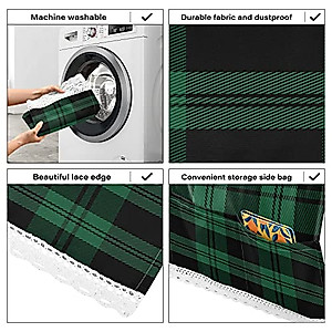 Kigai Green Plaid Buffalo Washing Machine Cover, Top Load Washer Dryer Fabric Cover with Storage Bags for Home Appliances Dust Proof Covers for Refrigerator Oven