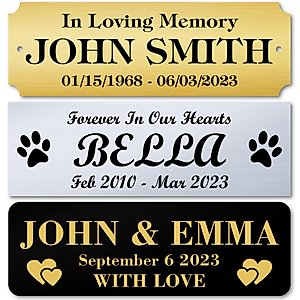 Engraved Name Plate Customized and Personalized, 1" x 3" Trophy, Picture Frame and Memorabilia Plate, 15 Color Options Prestige Collection by My Sign Center