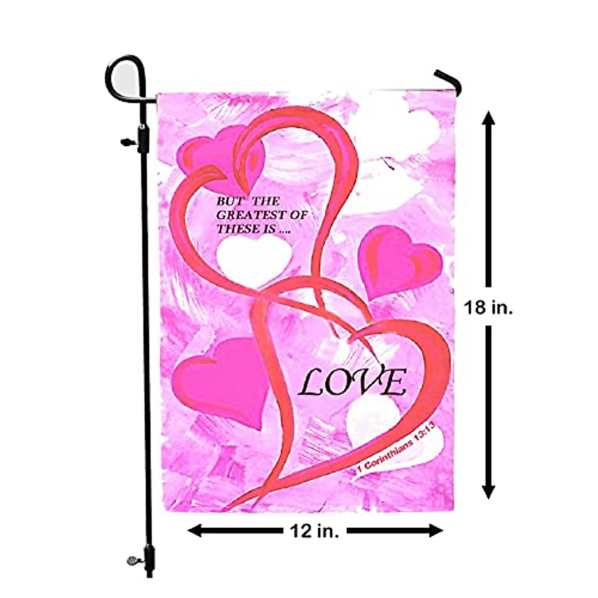 Valentine's Day Love Garden Flag - Pink Valentines Day Spring Welcome - Religious Bible Verse Yard flags - But the greatest of these is love - Double Sided by Jolly Jon