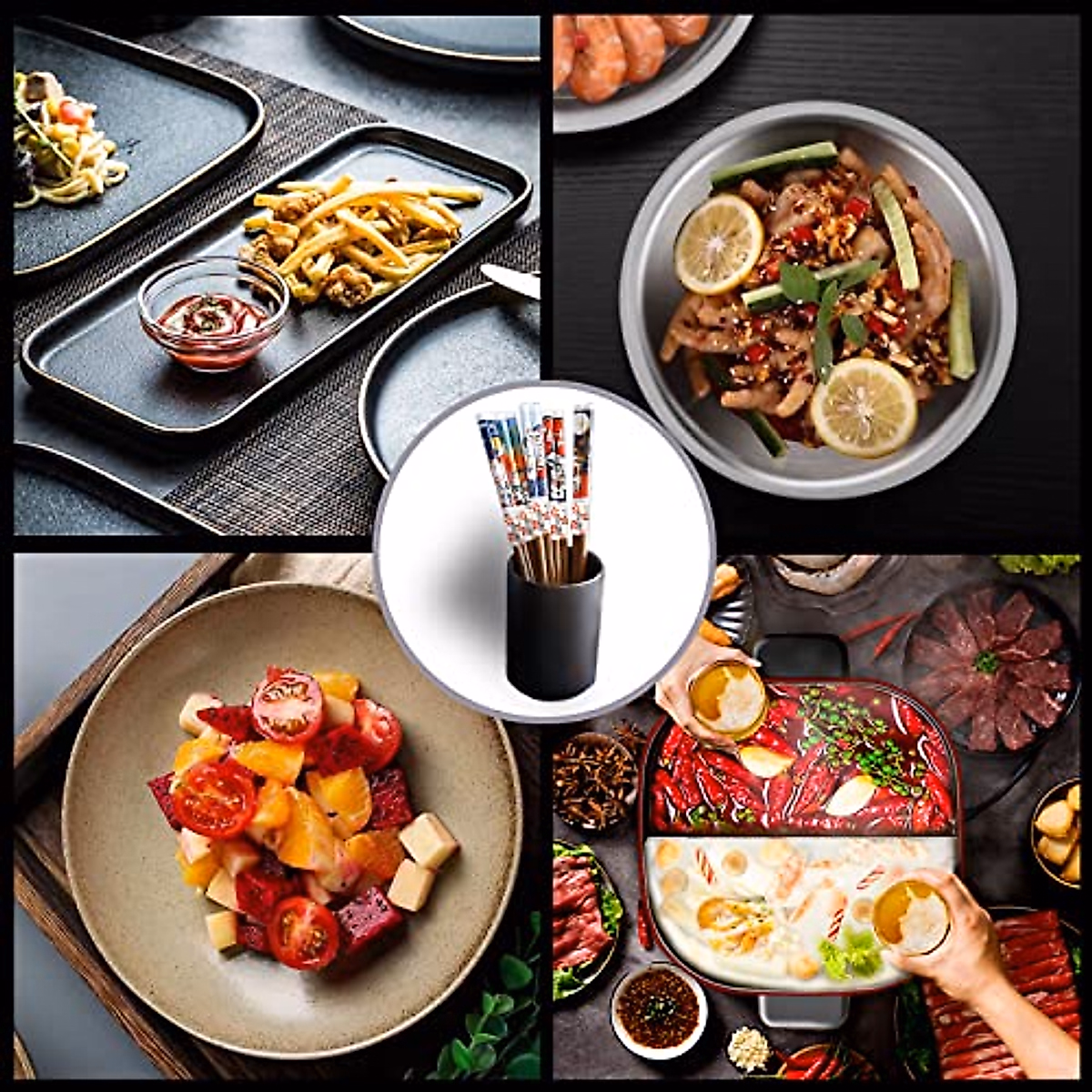 WORCAS 5 Pairs Hardwood Chopsticks Reusable， 9.0Inch/23cm Japanese Style Natural Wood Chop Stick Hand-Carved Chopstick (Anti ceramic pattern)