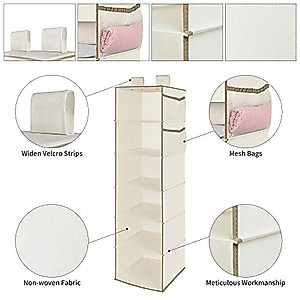 MAX Houser 6 Tier Shelf Hanging Closet Organizer, Closet Hanging Shelf with 2 Sturdy Hooks for Storage, Foldable,Grey and Beige2