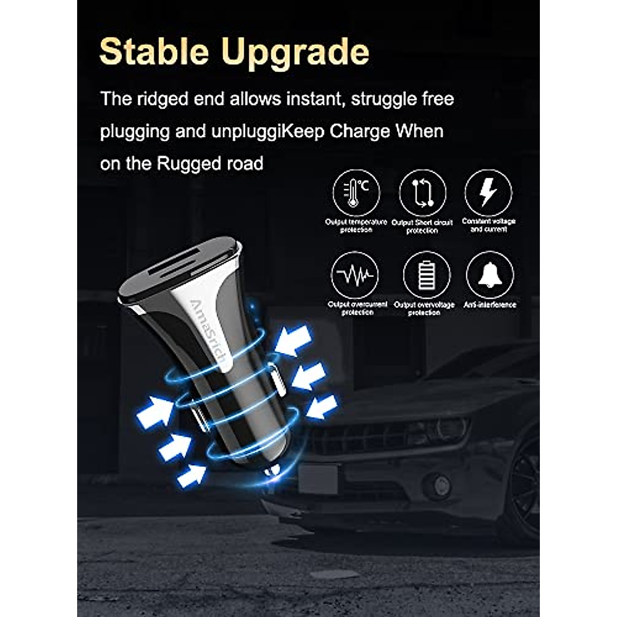 Amasrich 32W Total PD Super Fast Charging Car Charger for iPhone/iPad/Galaxy Note/Galaxy S/Galaxy A/Galaxy Z/GalaxyTab S,20W + 12W Dual Ports