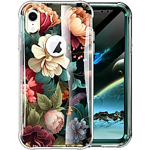 Turquiase Cute Flower Case for iPhone XR 6.1 inch Built with Screen Protector, Lightweight and Stylish Full Body Shockproof Protective Rugged TPU Case for Women/Girls
