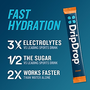 DripDrop Hydration - Orange - Electrolyte Drink Mix Single Serve Hydration Powder Packets | Non-GMO, Gluten Free, Vegan | 32 Sticks
