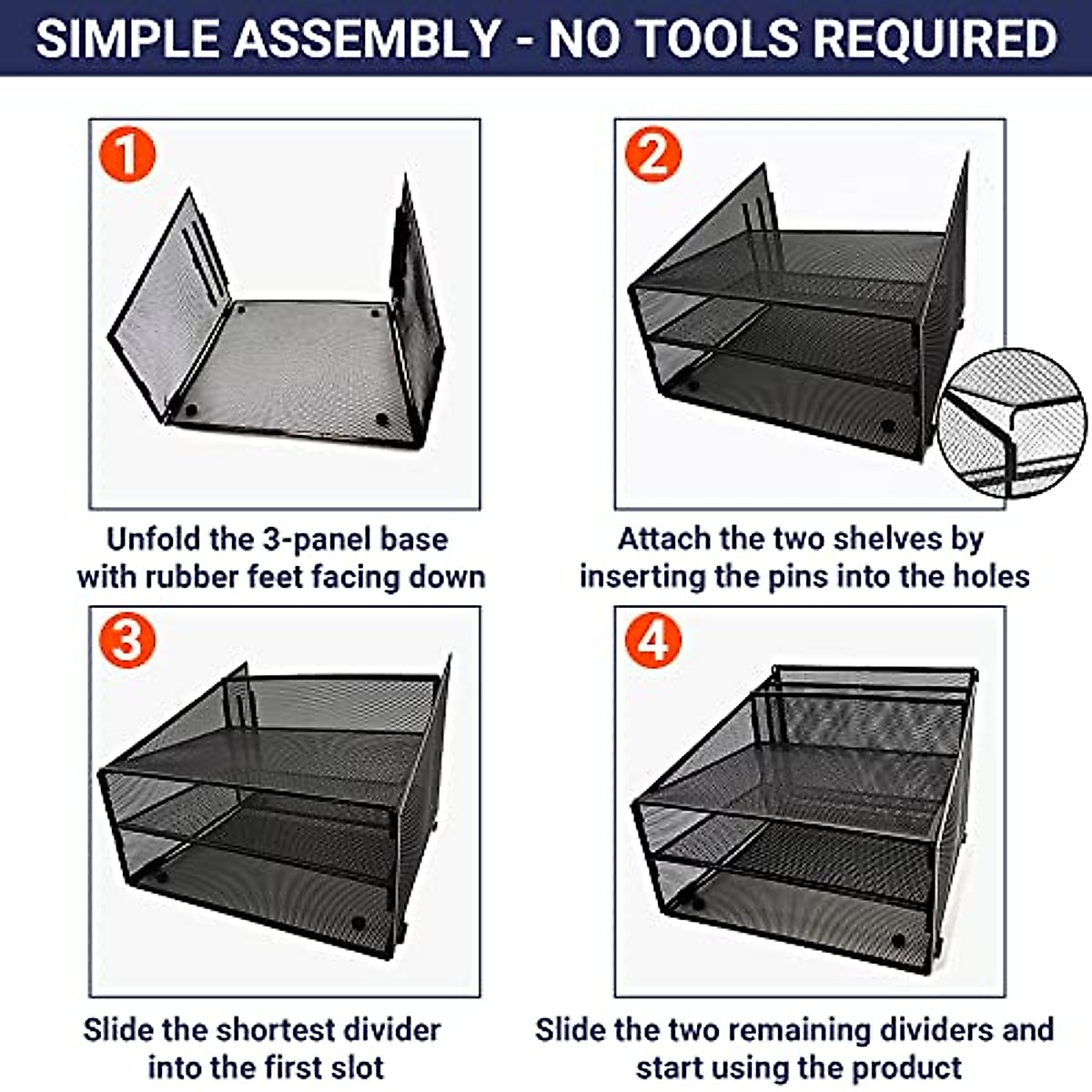 Office Desk Organizer Metal Mesh with 3 Paper Trays and 2 Vertical Upright Sections, Desktop File Holder for Letter Size A4, Folders, Stationary, and Desk Accessories