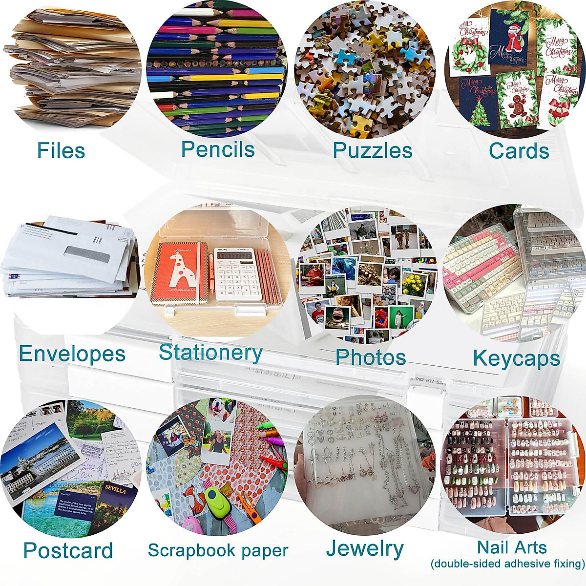 Acrux7 6 Pack Plastic File Storage Cases, Thin Transparent File Box, Portable Project Case, Scrapbook Paper Storage Organizer Clear File Box for Photos, Art, Craft, Office Supplies (12x9x0.8 Inch)