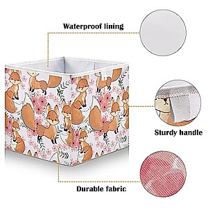 Kigai Cute Baby Fox Cube Storage Bins - 11x11x11 in Large Foldable Cubes Organizer Storage Basket for Home Office, Nursery, Shelf, Closet