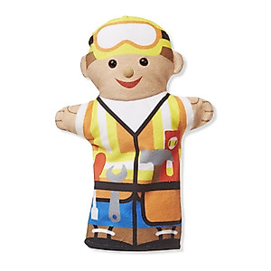 Melissa & Doug Jolly Helpers Hand Puppets (Set of 4) - Construction Worker, Doctor, Police Officer, and Firefighter - Role Play Hand Puppets, Soft Hand Puppets For Toddlers Ages 2+
