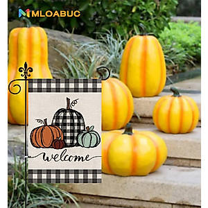 Mloabuc Fall Pumpkins Garden Flag Autumn Welcome Thanksgiving Buffalo Check Fall Yard Flag Farmhouse Double Sided Lattice Vertical Outdoor Decor 12 x 18 In