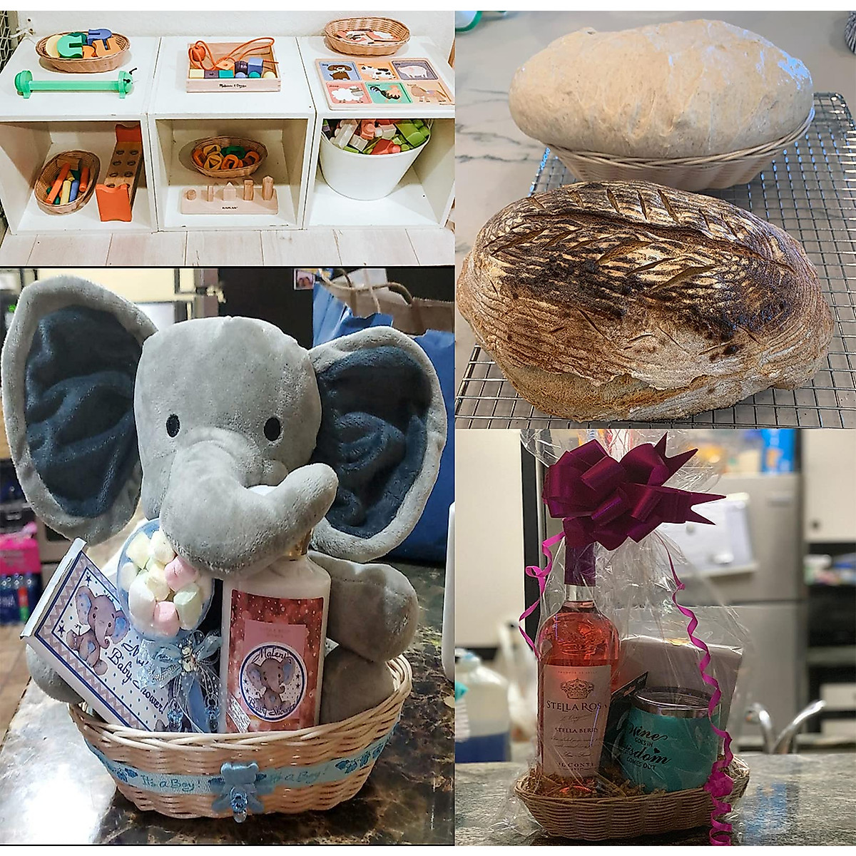 Yesland 16 Pack Plastic Oval Basket, Food Storage Basket &amp; Fruit Basket, 8-3/4 x 6-1/4 x 2-3/4 Inches Basket Bin for Kitchen, Restaurant, Centerpiece Display