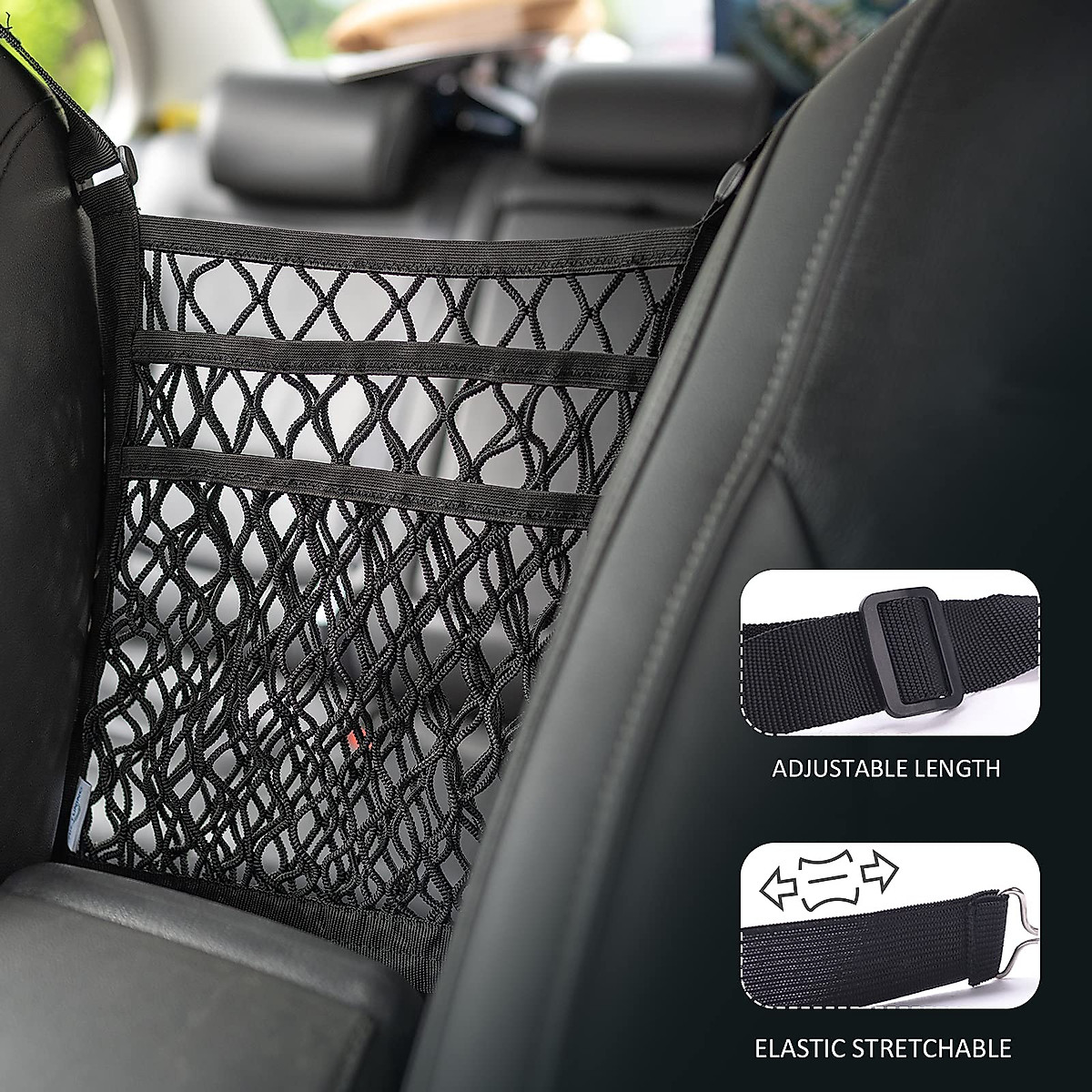 SnowyFox Upgraded Universal 3-Layer Car Mesh Organizer Storage, Car Seat Mesh Pet Child Barrier Storage Net Storage Net for Purse Pets Luggage Barrier Children Kids