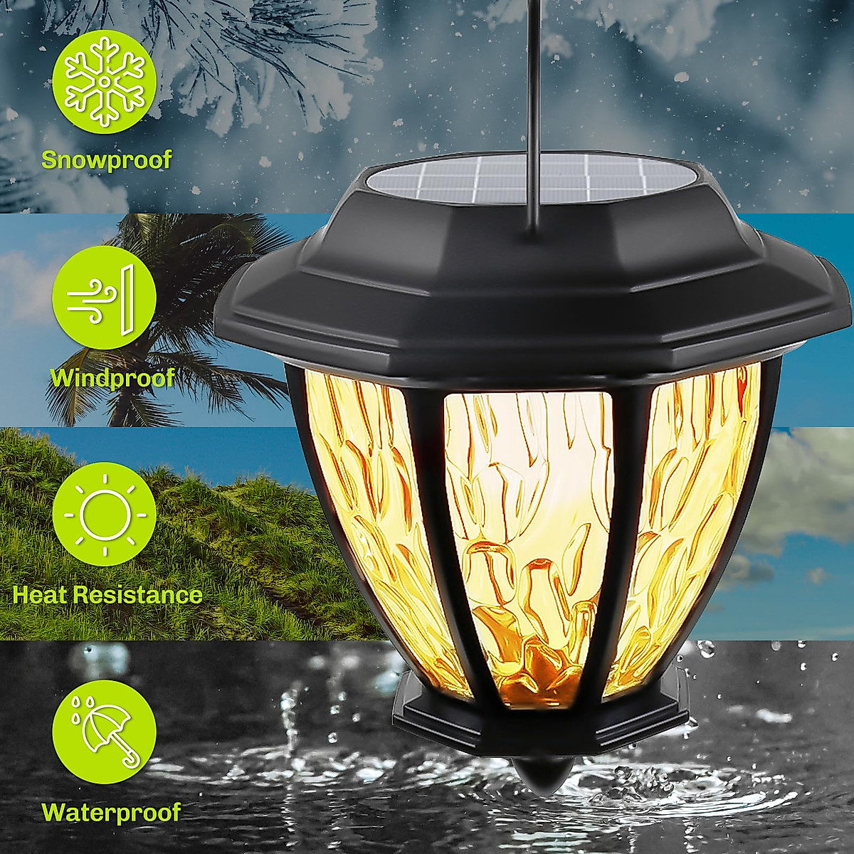 Eeauld Solar Pathway Lights, 2 Pack Shepherd Hook Lights Waterproof Hanging Solar Lights 34 Inch Outdoor Solar Lanterns 3000K Warm White