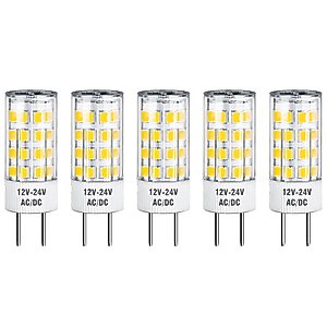 Maelsrlg GY6.35 LED Bulb, 4W(50W Equivalent), 12V-24V AC/DC, Warm White 3000K, 500 Lumens, T4 Type GY6.35 Bi-Pin Base Light Bulbs for Landscape Lighting, Pendant Light, Non-Dimmable, Pack of 5
