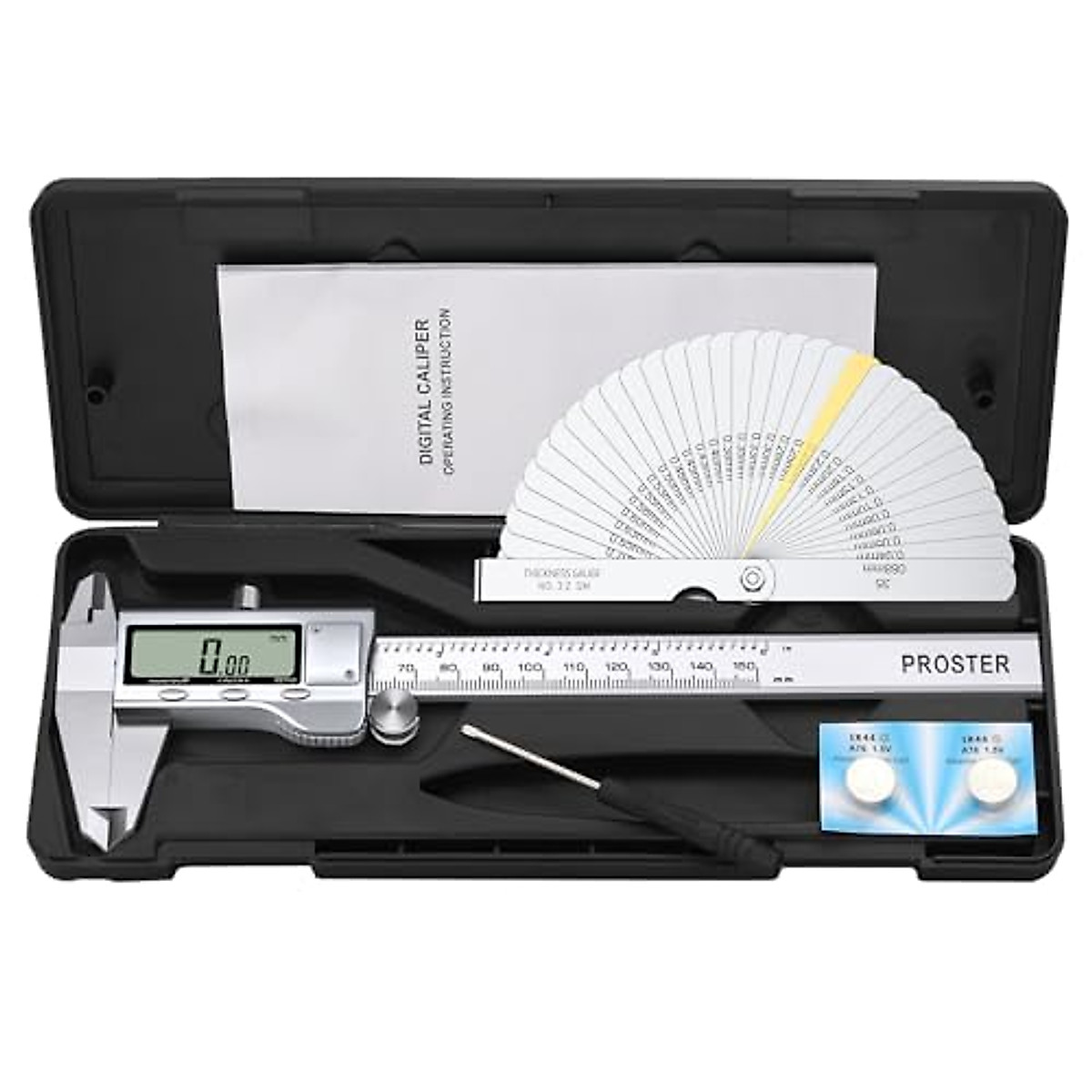 Proster 150mm 6inch Digital Vernier Caliper Stainless Steel Electronic Caliper Fractions/Inch/Metric Conversion Measuring Tool for Length Width Depth Inner Outer Diameter