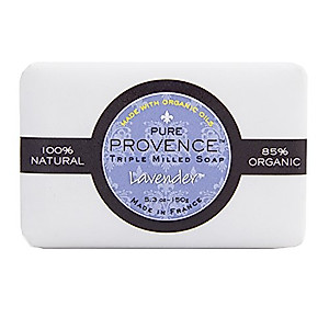 Pure Provence Natural and Organic Triple Milled French Lavender Soap | Organic Shea Butter | Luxury Full-Size Bars | 100% Vegetable Based | Relaxing | 5.3 oz (150g) Soaps (3 Bars)